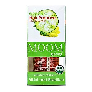 MOOM Organic Brazilian & Bikini Wax Kit - Hair Removal Glaze with Cucumber & Green Tea, Ideal for Sensitive Skin - Includes 18 Reusable Waxing Strips & 6 Waxing Application Sticks - 3 oz. Jar, 1 Pack