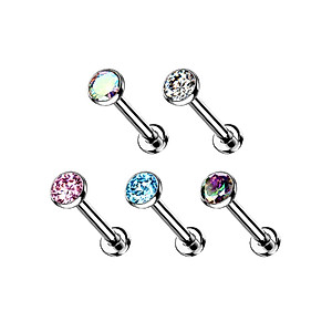 Pierced Owl 20G Extra Petite 6mm Barbell Implant Grade Titanium Threadless Push-in 2mm Crystal Flat Back Stud (Aurora Borealis)