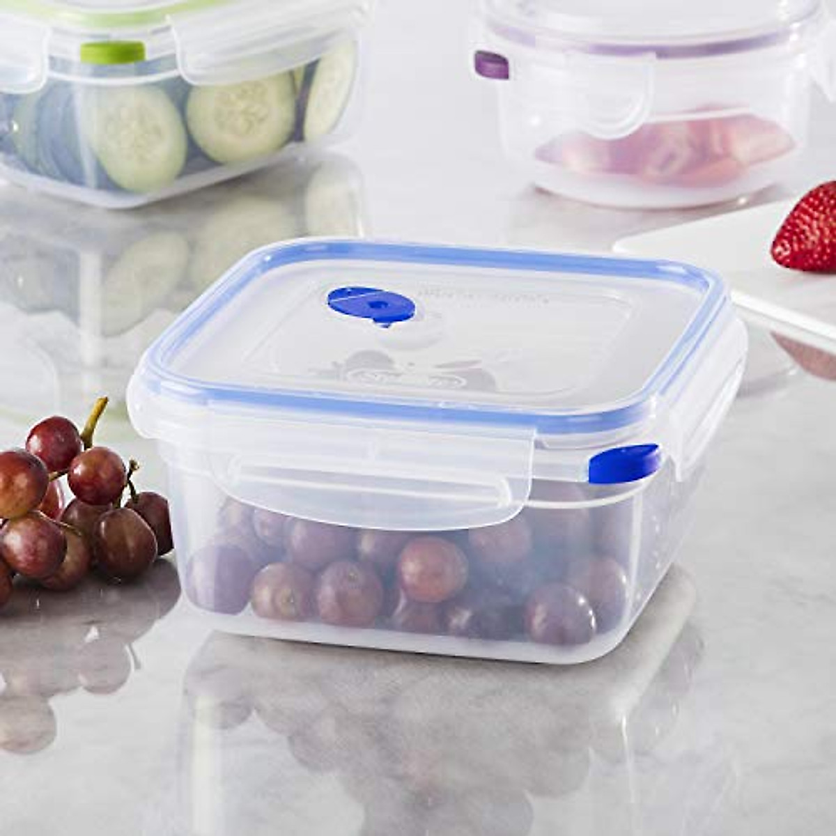 Sterilite Ultra-Seal 5.7 Cup Food Storage Container, See-Through Lid & Base with Blue Accents, 6-Pack