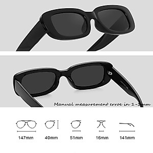 Teumire Retro Rectangle Sunglasses for Women Men Small Square Frame Sun Glasses 2 Pack (Black/Black + Black/Black)