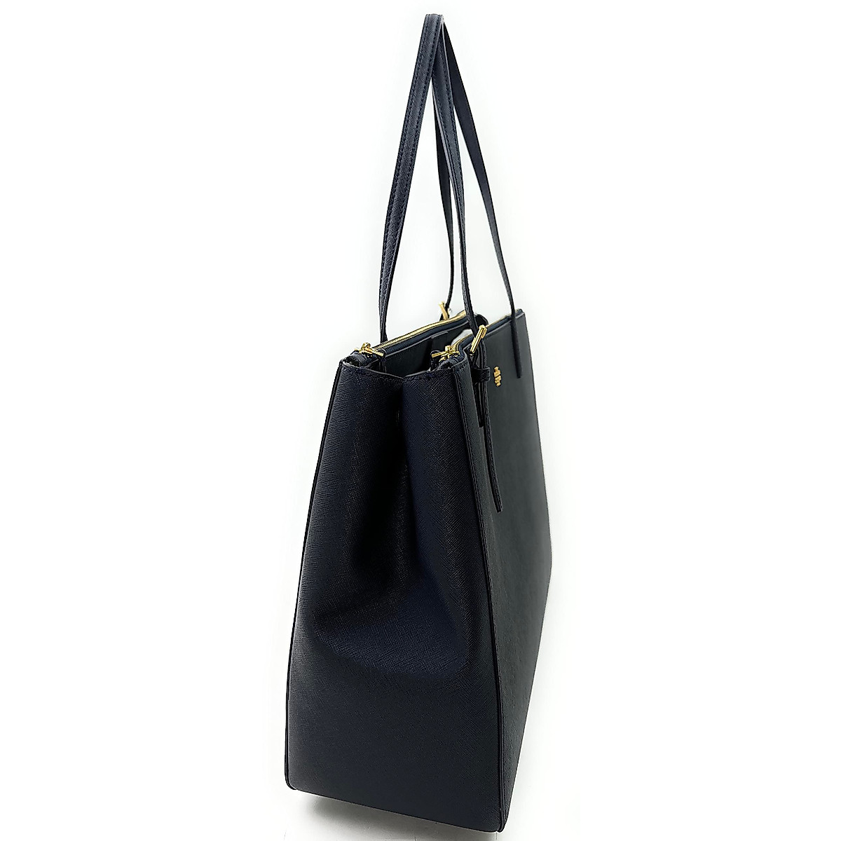 Tory Burch Women's Emerson Double Zip Tote Saffiano Leather With Gold Tone Hardware (Navy)