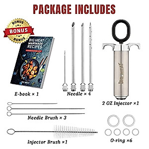 Big Meat Injectors For Smoking - Stainless Steel Meat Injector Syringe Kit, 2oz Large Capacity with 4 Marinade Injector Needles, Flavor Injector and E-Book Recipes