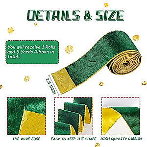 Dark Green Wired Velvet Ribbon for Gift Wrapping, Chrisrtmas Tree (2-1/2 inch, 5 Yards)