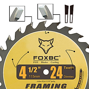 FOXBC 4-1/2 Inch Carbide Circular Saw Blade 24T Framing Wood Cutting with 3/8-Inch Arbor