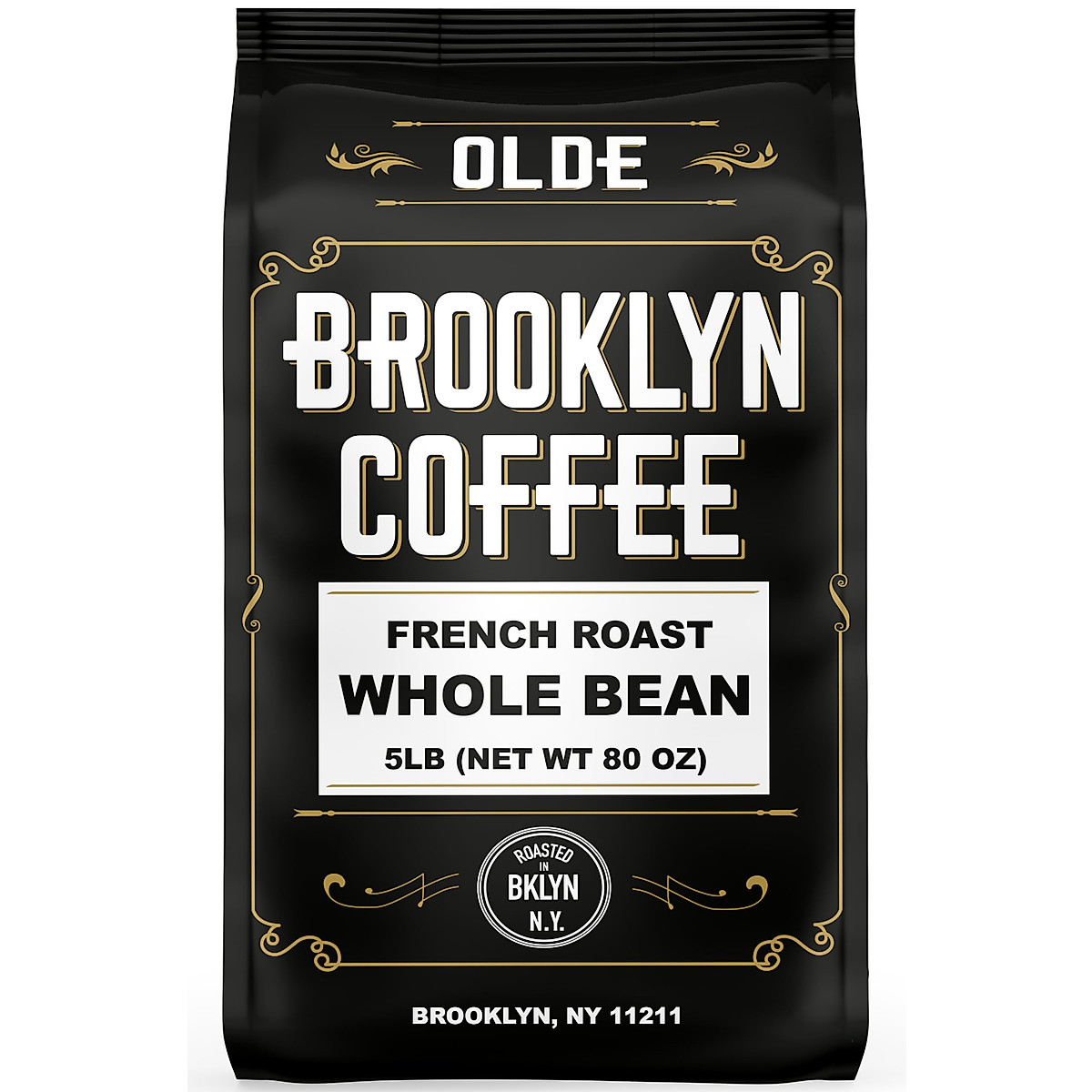BROOKLYN COFFEE Whole Bean, French Dark Roast (5lb) Silky Smooth, Bold, Balanced - Fresh Bulk Coffee Beans Roasted Weekly in NYC