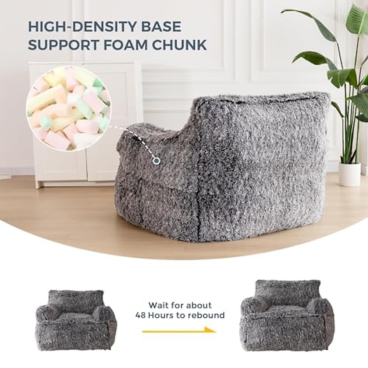 MAXYOYO Giant Bean Bag Chair, Faux Fur Stuffed Bean Bag Couch with Filler Large Living Room Bean Bag Chair for Adults, Big Lazy Sofa Accent Chair with Pocket Floor Chair for Gaming, Reading, Black