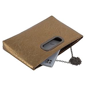 Crushed Metallic Top Handle Clutch, Bronze
