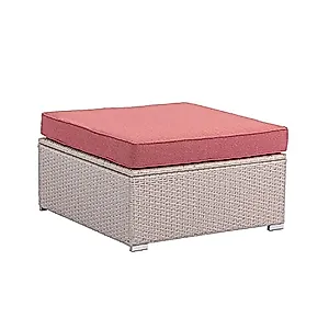 COSIEST Outdoor Furniture Add-on Ottoman for Expanding Wicker Sectional Sofa Thick Cushion for Garden, Pool, Backyard (Red)