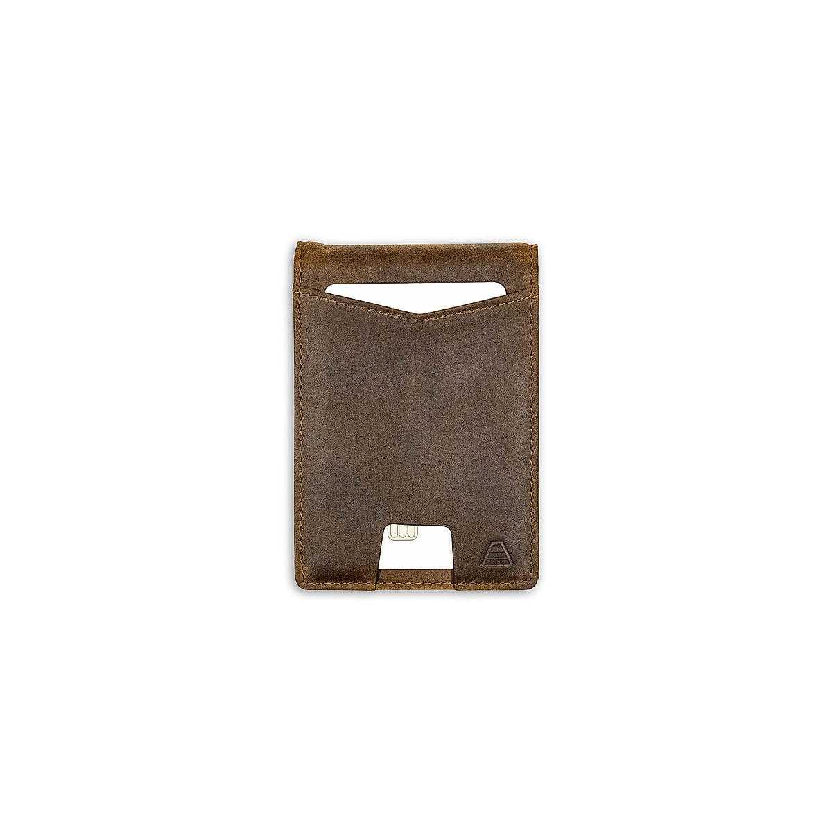 Andar The Apollo Leather Slim RFID Blocking Minimalist Bifold Wallet with Money Clip and ID Slot made of Full Grain Leather Elastic Pull Tab (Saddle Brown)