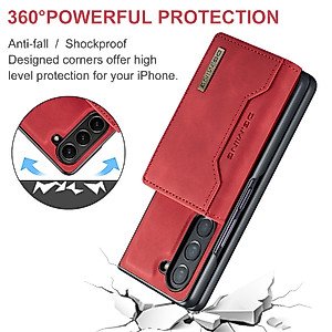 ZORSOME for Samsung Galaxy Z Fold 5 Wallet Case, 2 in 1 Detachable Leather Wallet Case for Samsung Galaxy Z Fold 5,Magnetic Wallet Protective Case with Stand + Card Holder,Red