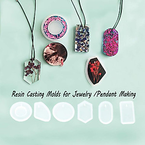 TuNan Set of 14 Casting Resin Molds Jewelry Making, Large & Small, 11 Silicone Pendent Trays with Hanging Hole & 3 Snowflake Charms Mould for DIY Craft - Circle/Square/Rectangle/Ring/Oval