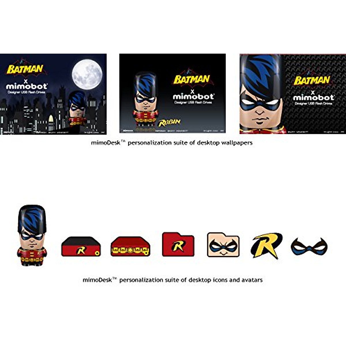 8GB Robin DC Comics MIMOBOT Character USB Flash Drive with Bonus preloaded Batman Themed Mimory Content, Limited Edition by Mimoco