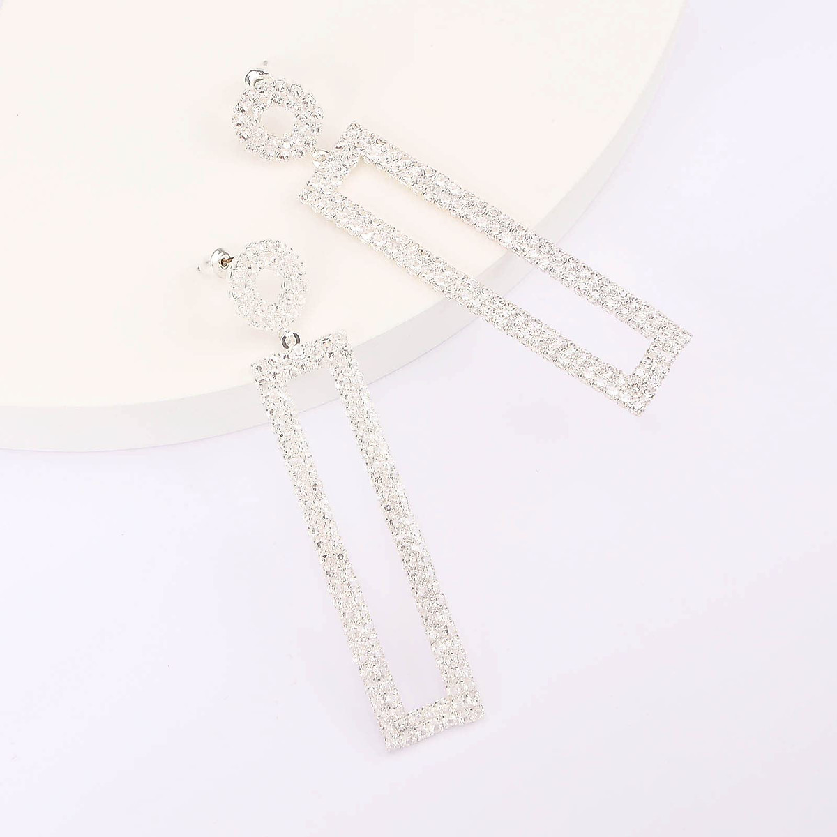 BaubleStar Rhinestone Long Drop Earrings Silver Cubic Zirconia Sparkly Statement Rectangle Dangle Geometric Earring Wedding Jewelry for Women