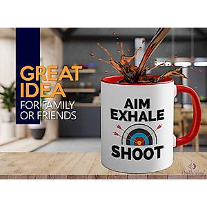 Bubble Hugs Archery 2Tone Red Mug 11oz - Aim Exhale shoot - Archery Trainer Bowfishing Deer Shooting Target Shot