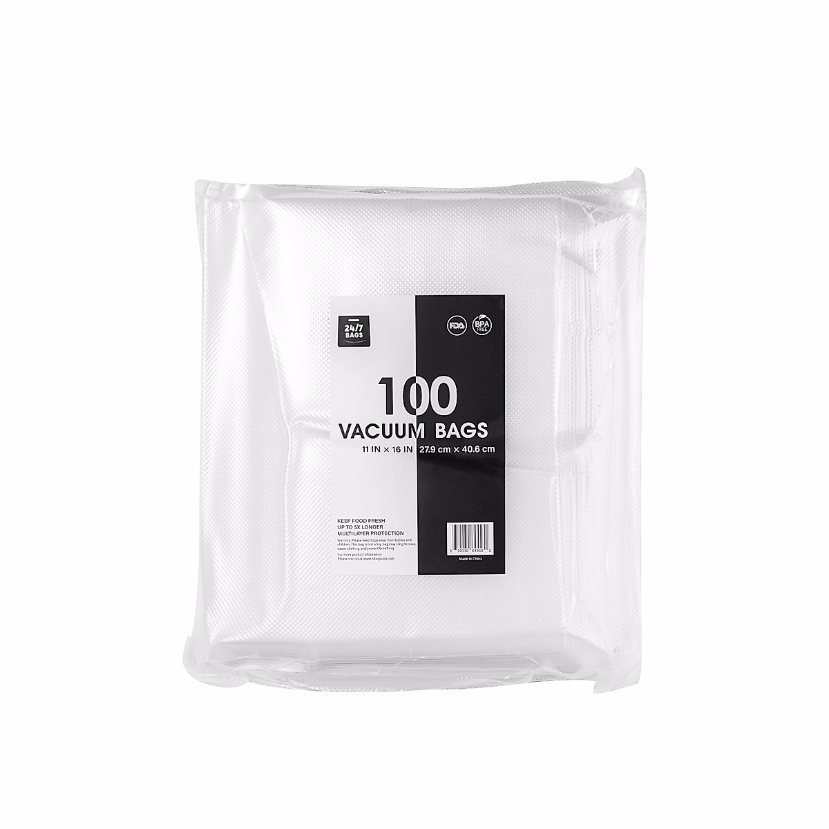 24/7 Bags- 100 Count, Gallon 11"x16" Vacuum Seal Precut Bags, Zero BPA, Heavy Duty, Freezer Safe, Compatible with All Vacuum Seal Machines for Sous Vide, Meal Prep