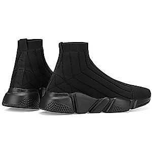 Santiro Mens Sport Shoes Slip On Tennis Workout Shoes Lightweight Breathable High Top Gym Running Walking Sock Sneakers for Men All Black 10 US
