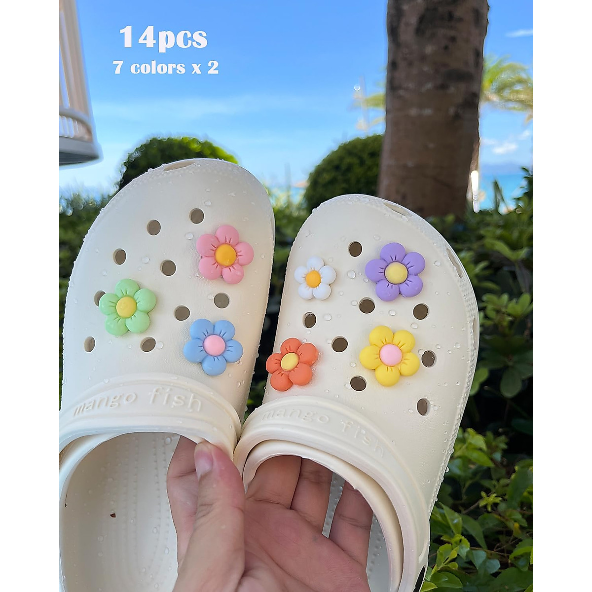 YUNFIRE 14Pcs Flower Shoe Charms, Cute Design for Shoes Decoration, Pets and Animal Shoe Charm for Boys and Girls (flower)