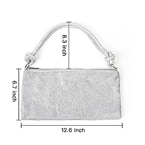 Valleycomfy Chic Rhinestone Purses for Women Sparkly Evening Handbag Bling Hobo Bag Shiny Silver Clutch Purse for Party Club Wedding