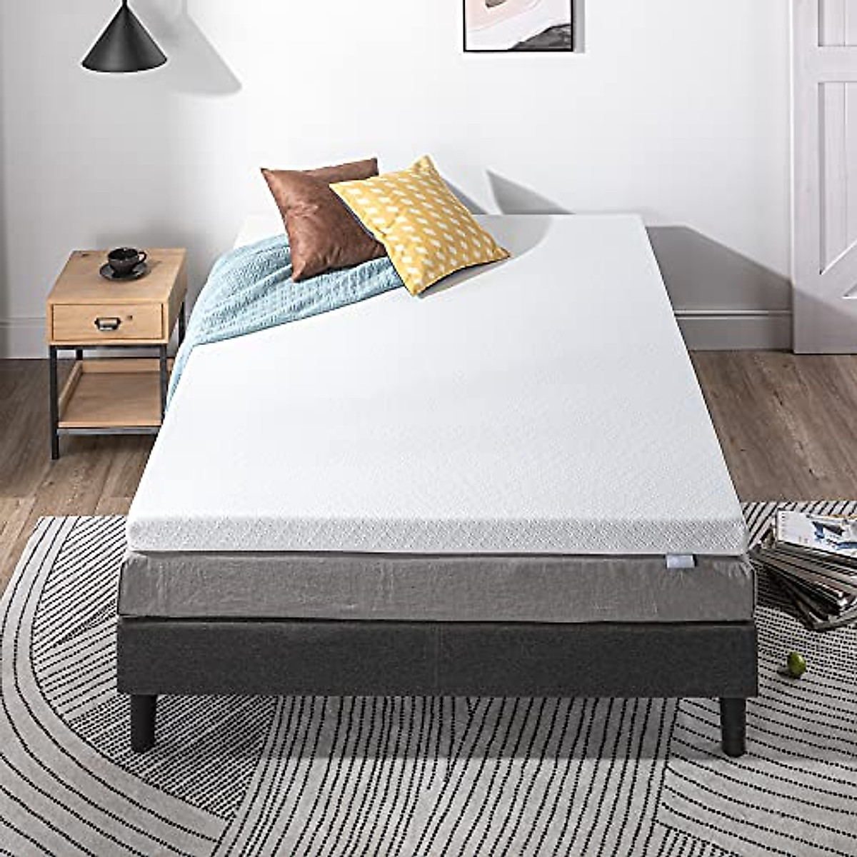 ZINUS 3 Inch Ultra Cooling Gel Memory Foam Mattress Topper with Cooling Cover, CertiPUR-US Certified, King, White