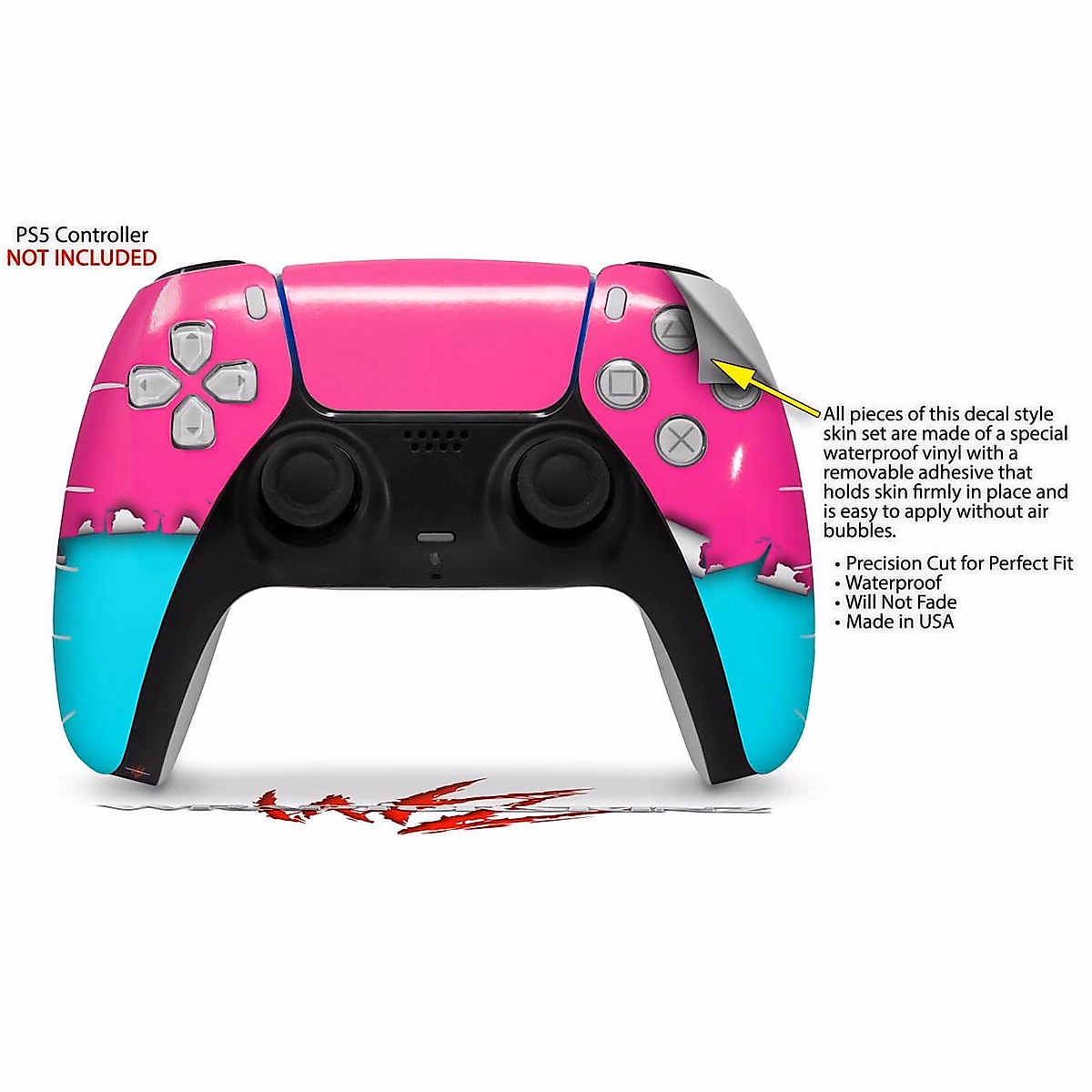 WraptorSkinz Skin Wrap compatible with Sony PS5 DualSense Controller Ripped Colors Hot Pink Neon Teal (CONTROLLER NOT INCLUDED)