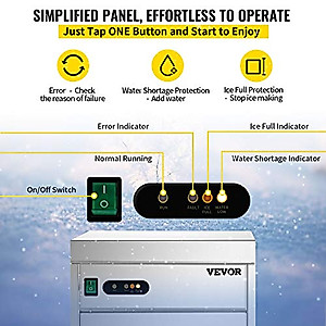 VEVOR 110V Commercial Snowflake Ice Maker 132LBS/24H, ETL Approved Food Grade Stainless Steel Flake Ice Machine Freestanding Flake Ice Maker for Seafood Restaurant, Water Filter and Spoon Included