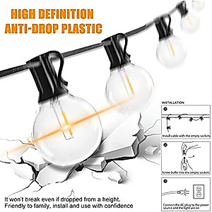Muasdae Outdoor LED String Lights Indoor Decor Lights Patio Garden Wedding Party G40 Globe Plastic Light Bulbs Waterproof Connectable Shatterproof 25Ft E12 Socket Base (25FT) (Black 2 String Set)