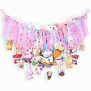 Basumee Stuffed Animals Net Or Hammock Wall Mounted Stuffed Animals Storage Display Plush Toy Storage With Tassels For Nursery Playroom Kids Room Decor