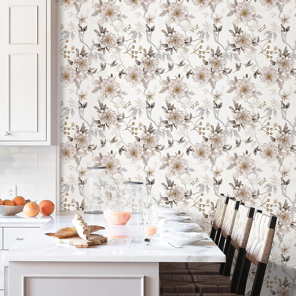 Wudnaye Floral Wallpaper Peel and Stick Wallpaper Floral Contact Paper for Cabinets 17.7inch× 118.1inch Flower Wallpaper Stick and Peel Removable Self Adhesive Wallpaper for Bathroom Wall Paper Vinyl
