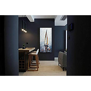 V-inspire Art,24X48 Inch Modern Abstract Hand Painted Oil Paintings Sailing Boat On The Sea Acrylic Canvas Hanging Painting Living Room Bedroom Wall Art Home Decoration