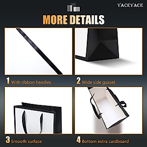 Black and White Gift Bags, YACEYACE 10Pcs 10.5"x4.25"x8" Medium Size Black and White Paper Gift Bags with Ribbon Handles, Wedding Bags,Retail Bags,Party Bags, Birthday Bags, Black Gift Bags Bulk White Gift Bags White Paper Shopping Bags