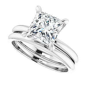 2.75 CT Princess Cut VVS1 Colorless Moissanite Engagement Ring Set, Wedding/Bridal Ring Set, Sterling Silver Vintage Antique Anniversary Promise Ring Set Gift for Wife (4)