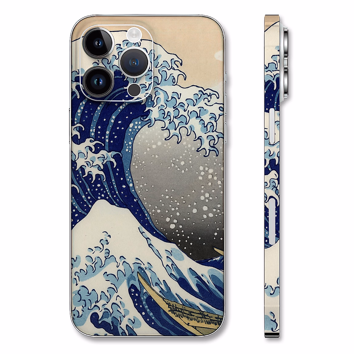 HK Studio Great Wave Skin Decal (Not Case) for iPhone 14 Pro Max - No Bubble, Slim, Waterproof - Protecting & Personalizing iPhone's Back, Camera, Frame Blue