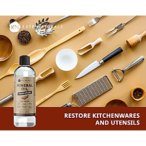 Mineral Oil for Cutting Board Oil (8oz) - Kate Naturals. Food Grade Mineral Oil for Cutting Board. Food Safe Mineral Oil for Kitchen Appliances, Knives, Butcher Block Oil, Stainless Steel, Wood Oil