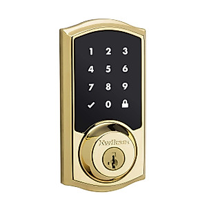 Kwikset 916 Traditional Touchscreen SmartCode Electronic Deadbolt Smart Lock featuring SmartKey Security and ZigBee 3.0 Technology in Polished Brass,Lifetime Polished Brass