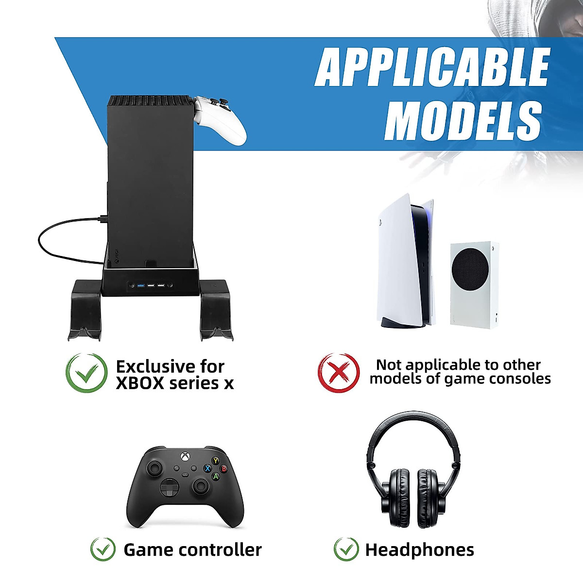 Raryars Wall Mount Cooling Fan for Xbox Series X with High Speed Low Noise Fan and 3 USB Port Xbox Series X Wall Mount Kit with Controller Holder & Headphone Hanger Touch Switch Holder Bundle