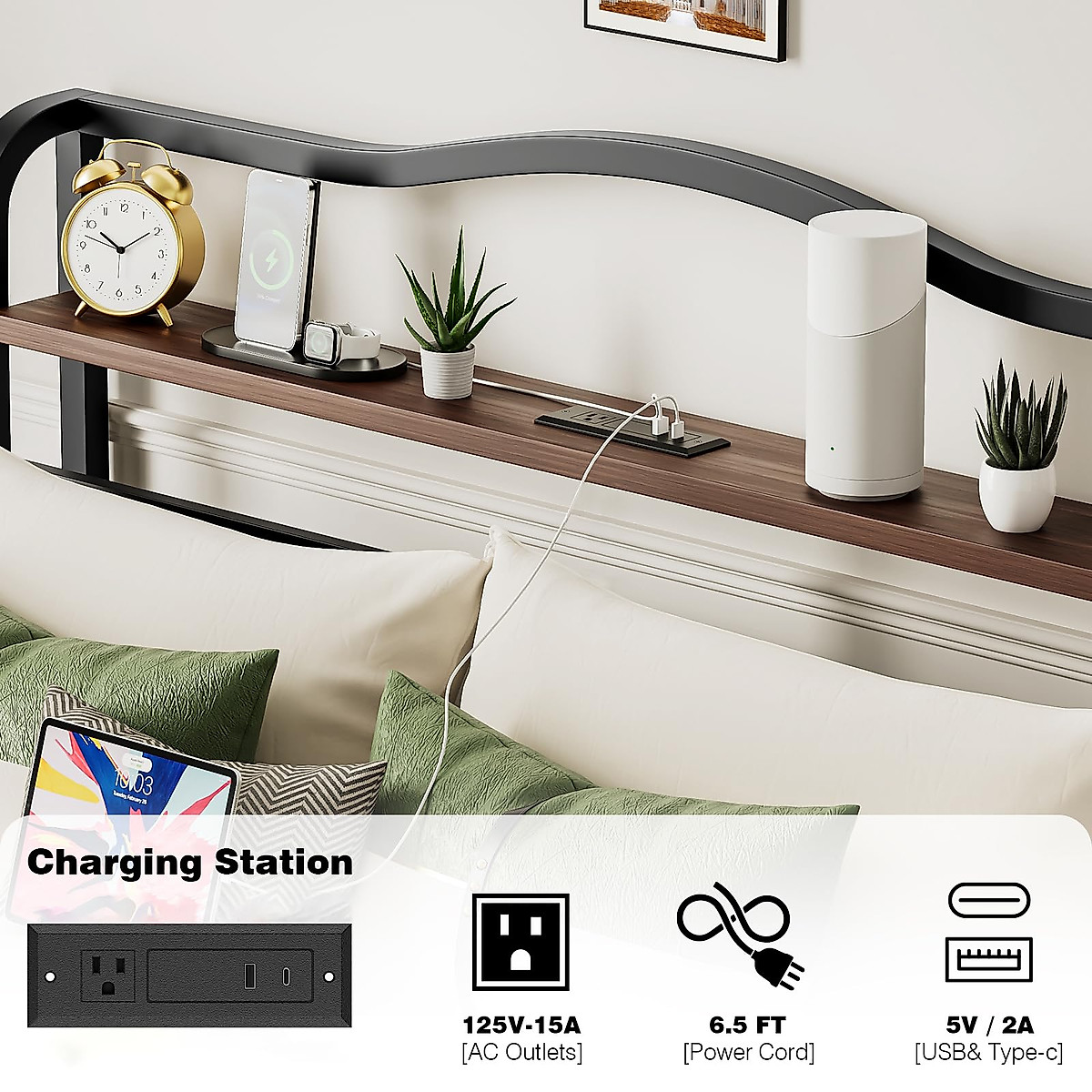 RmagineX Twin Bed Frame, 18 Inch High Heavy Duty Metal Platform Bed Frames Twin Size with Headboard,Outlet and Bedside Storage Organizer,No Box Spring Needed,Easy Assembly