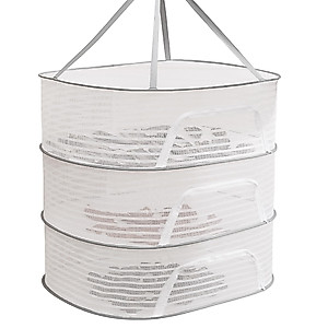 QmjdDymx Herb Drying Rack Herb Drying Rack 3 Layer Hanging Mesh Drying Net Collapsible Drying Rack with Zipper Opening for Plants, Buds, Fruits, Flowers, Vegetables, Cloth Dryer Rack