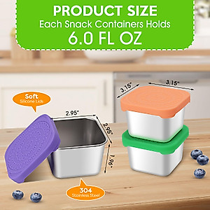 5Pack 6oz Stainless Steel Snack Containers, Small Metal Food Storage Container with Silicone Lids, Leakproof Bento Snack Container for Office, Travel
