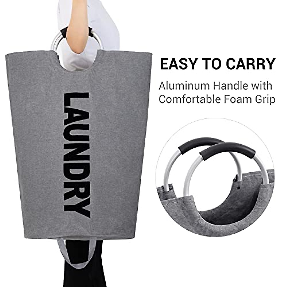 115L Laundry Baskets Collapsible Large Size Laundry Hamper Lightweight Freestanding Foldable Laundry Bag Dirty Clothes Basket for Bathroom (Grey 2)