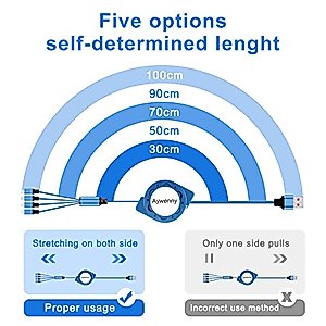 2 Pack 4 in 1 Multi USB Retractable Charger Cable,3A Multiple Charging Cord Adapter with Dual Phone/USB-C/Micro-USB Port Adapter, Fast Charging Compatible with Cell Phones Tablets Universal (2park)