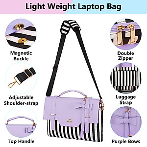 MATEIN 17 inch laptop bag for women, Large Computer Sleeve Case Briefcase with RFID Pocket & Bow, Cute Lightweight Messenger Carrying Shoulder Tote Office Bag for Nurse Teacher College Work, Purple
