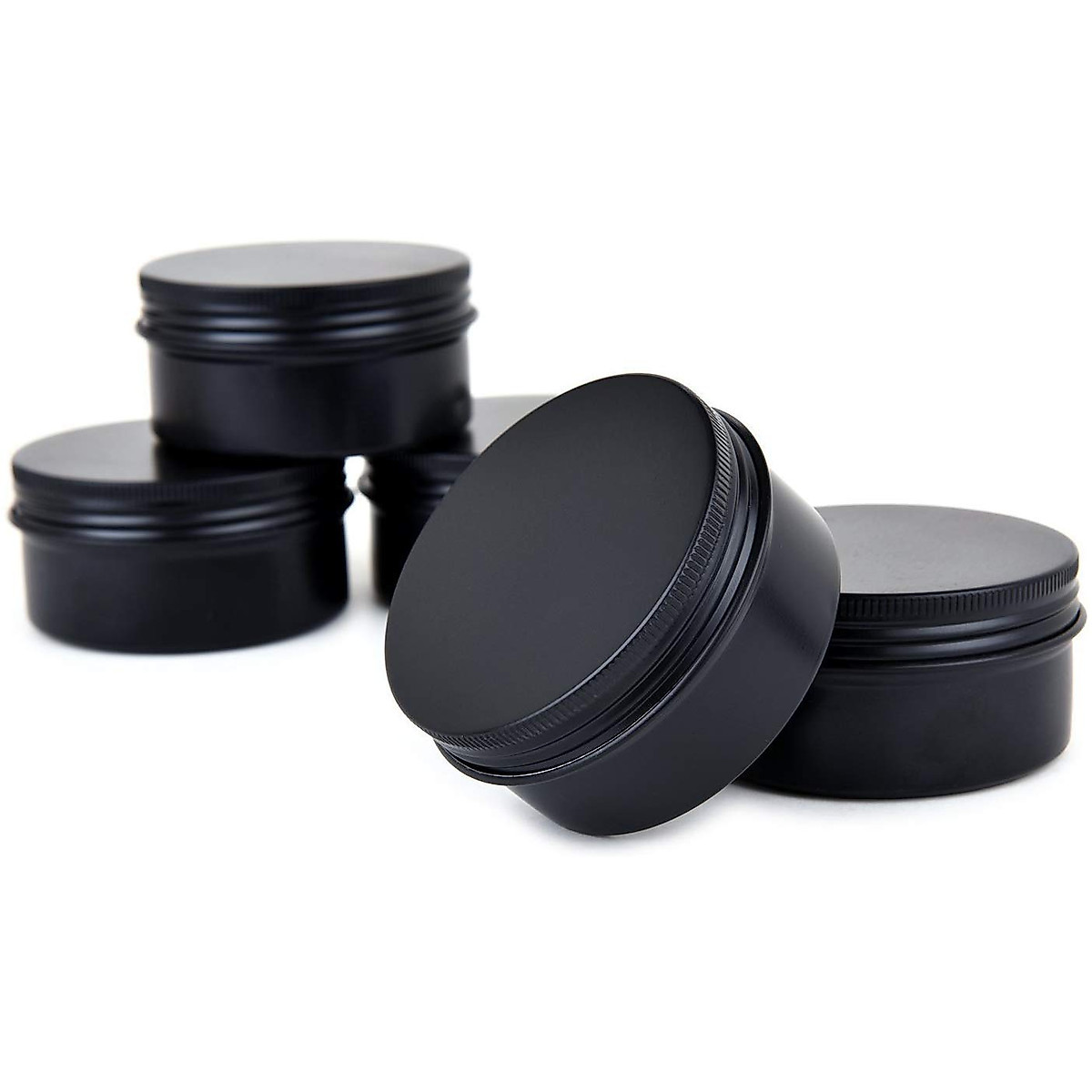 Healthcom 6 oz 12 Packs Black Round Aluminum Tin Cans Screw Top Metal Steel Tins Empty Slip Slide Cosmetic Sample Containers Storage Organization for Salve Crafts Spice Candles