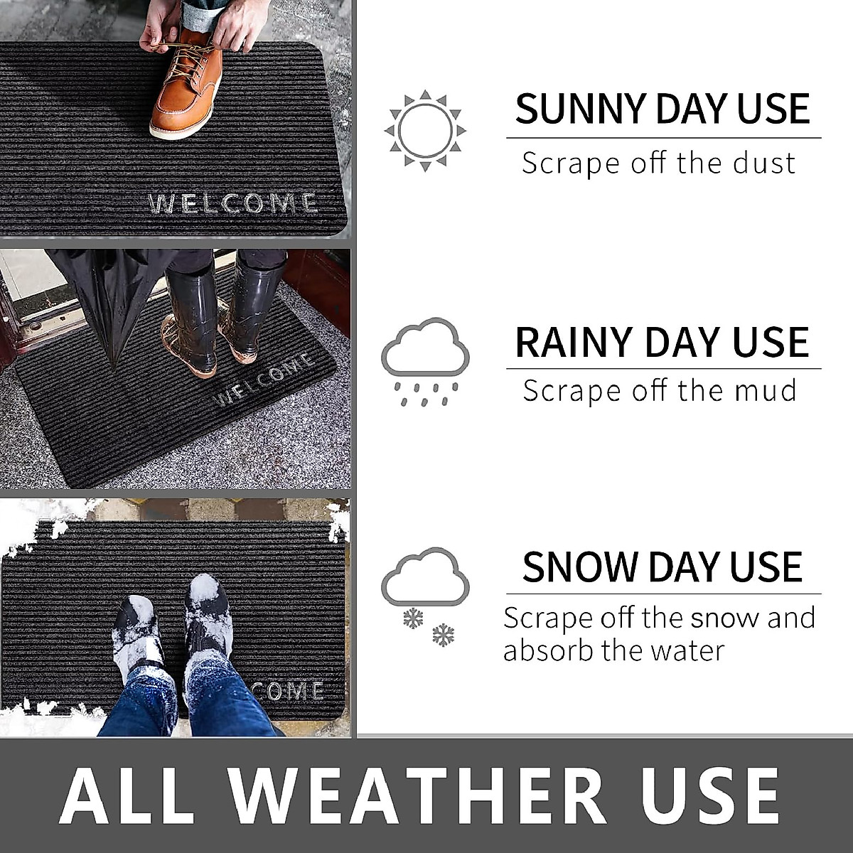 LYGLIGH Welcome Door Mat Outdoor: Sturdy Front Door Mats Indoor Entrance, Stain and Fade Resistant, Non-Slip Low Profile Washable Doormat, Trap Dirt and Moisture Floor Mat, 35"x24", Dark Gray.