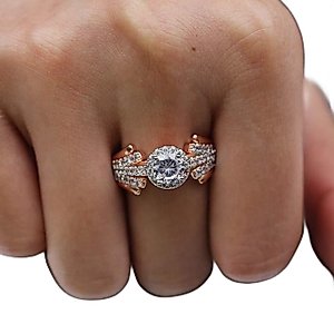 GUIDECUN Women's Rose Gold Exquisite Art Deco Wedding Engagement Ring Fashion All-Match Round White CZ Cubic Zirconia Ring Gift (US Size 8)