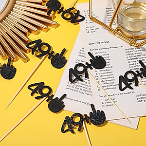 Gersoniel 24 Pieces 49 + 1 Cupcake Toppers Funny 50th Birthday Cupcake Picks Glitter Black Middle Finger Cake Toppers 50 Cupcake Decoration for Happy 50th Birthday Party Anniversary Decorations