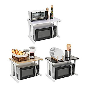 Farios Wooden Microwave Oven Rack, 2-Tier Kitchen Counter Shelf, Kitchen Space Saving Organizer, Two Layers Counter Top Organizer for Printers on Desk, Microwave Shelf Stand - White