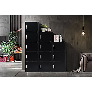 HODEDAH 5 Door Bookcase Cabinet, 5-Shelf, Black