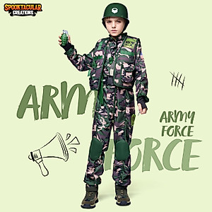 Spooktacular Creations Kids Army Special Forces Costume, Camo Trooper Costume Outfit for Kids, Halloween Dress Up, Role-Playing, and Carnival Cosplay (Medium (8-10 yr))