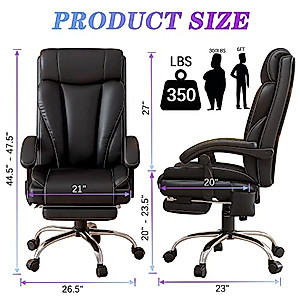 Big and Tall Ergonomic Office Chair, Massage Office Chair 350lb Wide Seat Desk Chair with Massage High Back PU Leather Computer Chair Executive Work Chair with Wheels (Black)