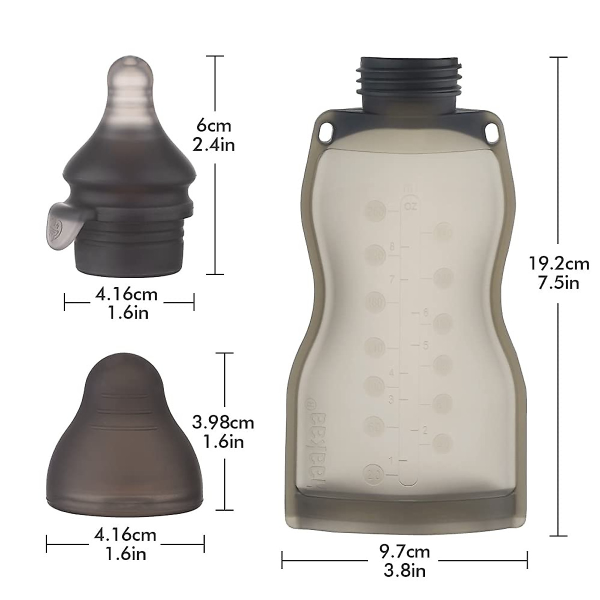 haakaa Baby Bottles Reusable Baby Food Pouches Squeezable Yummy Pouch for Milk/Juices/Purees, 260ml Squeeze & Feed Bag for Breastfeeding, Freezer Safe, Variable Flow Teat, 6M+